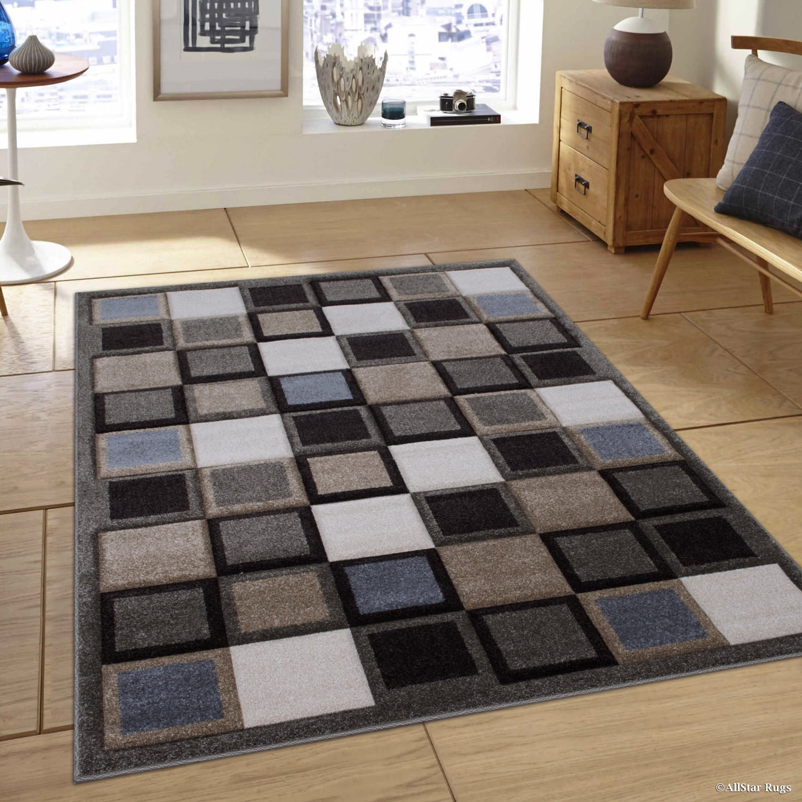 Allstar Fume Modern Geometric square Formal design Area Rug (5' 2" x 7 ...