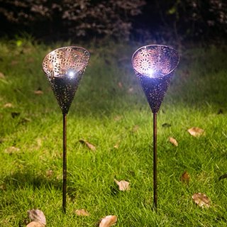 Set of 2 Hanging Cone Shaped Solar Lights with Shepherd's hook ...