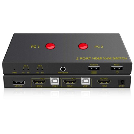 KVM Switch HDMI 2 Ports KVM Switcher Keyboard Mouse Switcher，2 in 1 Out ...