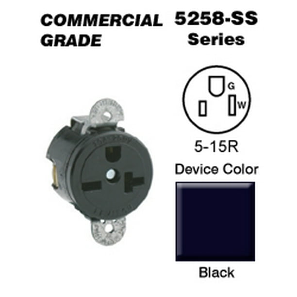 Leviton 5258-SS Single Receptacle Short Strap Commercial Grade 5-15R ...