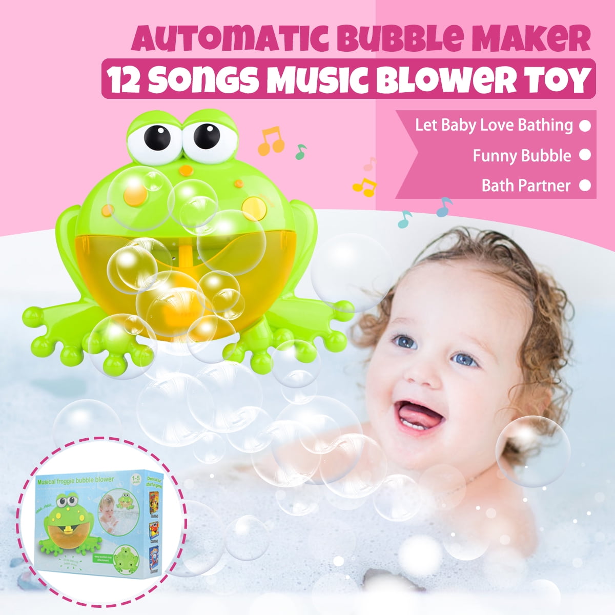 Bath Bubble Machine w/ Music Frog Shaped Bubble Maker Battery Operated ...