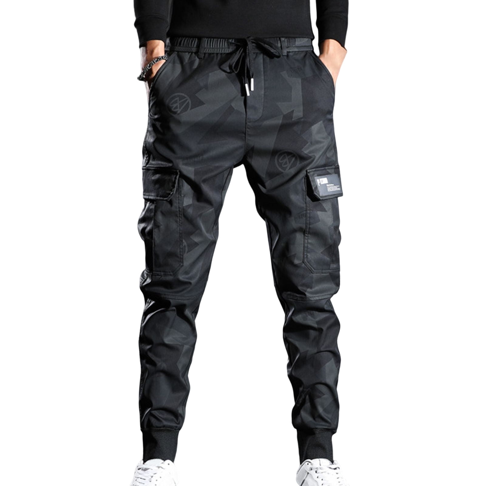 UDIYO Cargo Pants Camouflage Drawstring Multi Pockets Bottoms Ankle ...