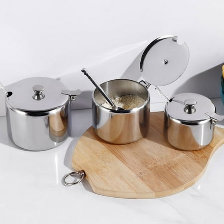 Stainless Steel Sugar Chilli Container Salts Pepper Seasoning Storage ...