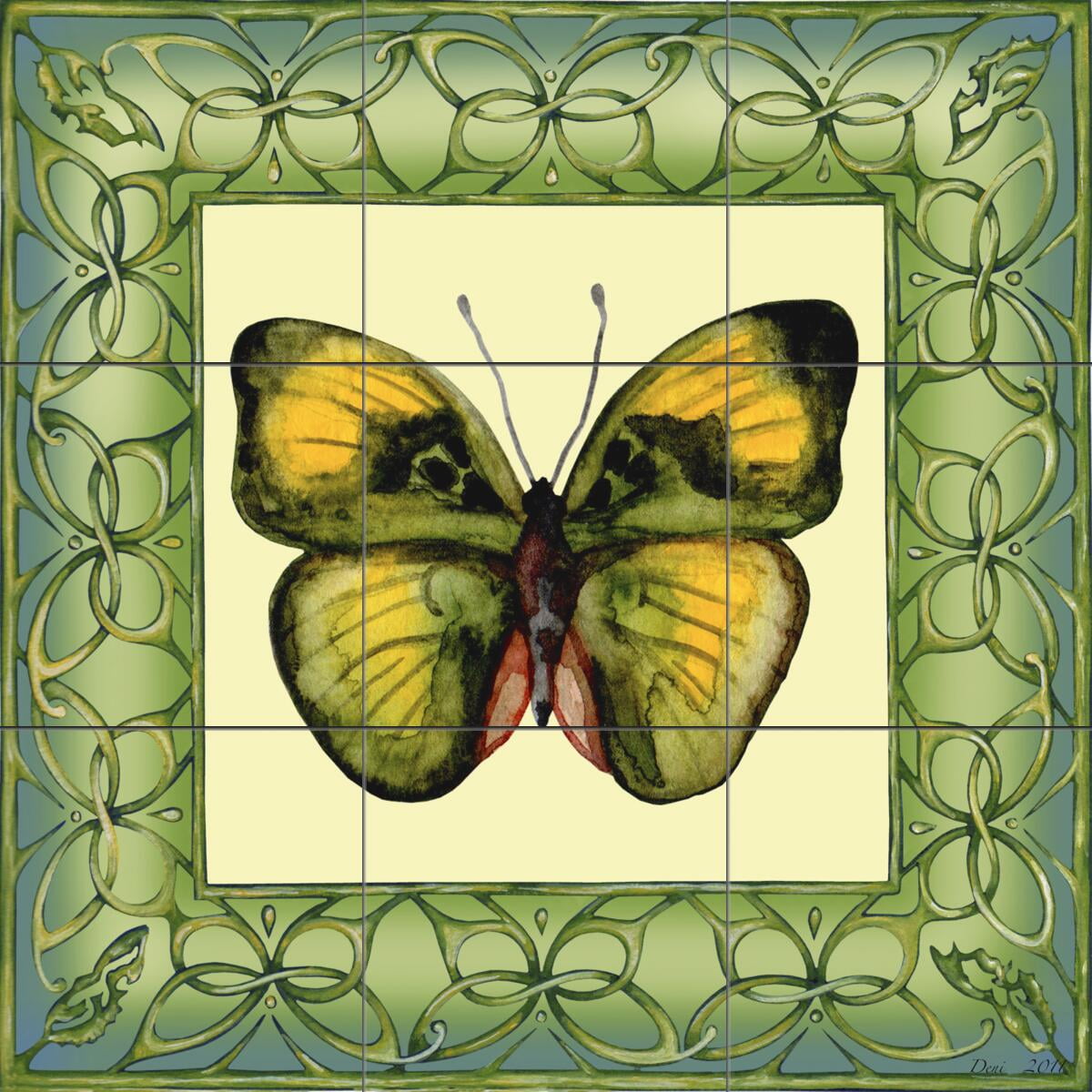 Tile Mural Kitchen Backsplash - Butterfly Square 1-DF - by Denise ...