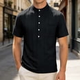 Banded Collar Shirts for Men Summer Short Sleeve Plain Linen Shirt ...