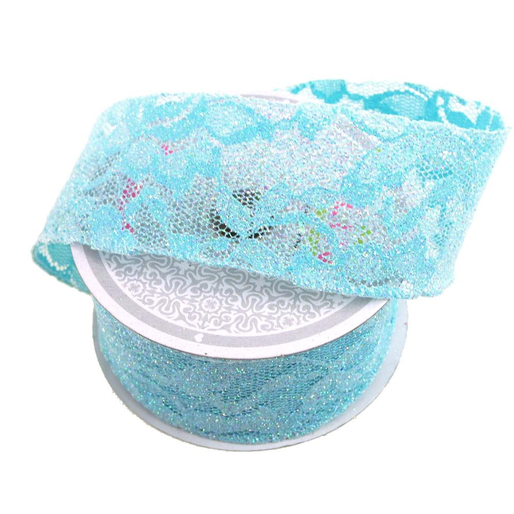 Floral Lace Trim Ribbon with Glitters, 2-Inch, 10 Yards, Blue - Walmart.com