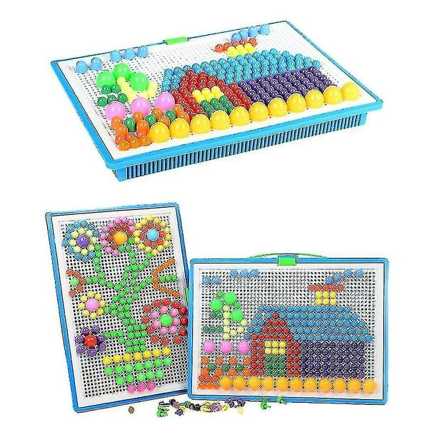 HEFEI,296 Pcs Mushroom Nails Pegboard Educational Colourful Puzzle Building Bricks Creative Diy ...