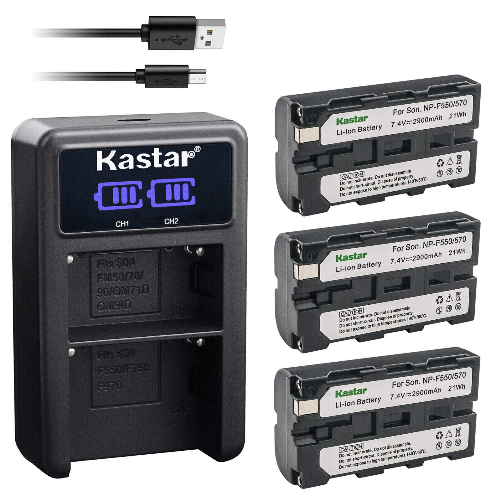 Kastar 3-Pack NP-F570 Battery and LED2 USB Charger Compatible with Sony DSR-V10 EVO-250 DKC ...