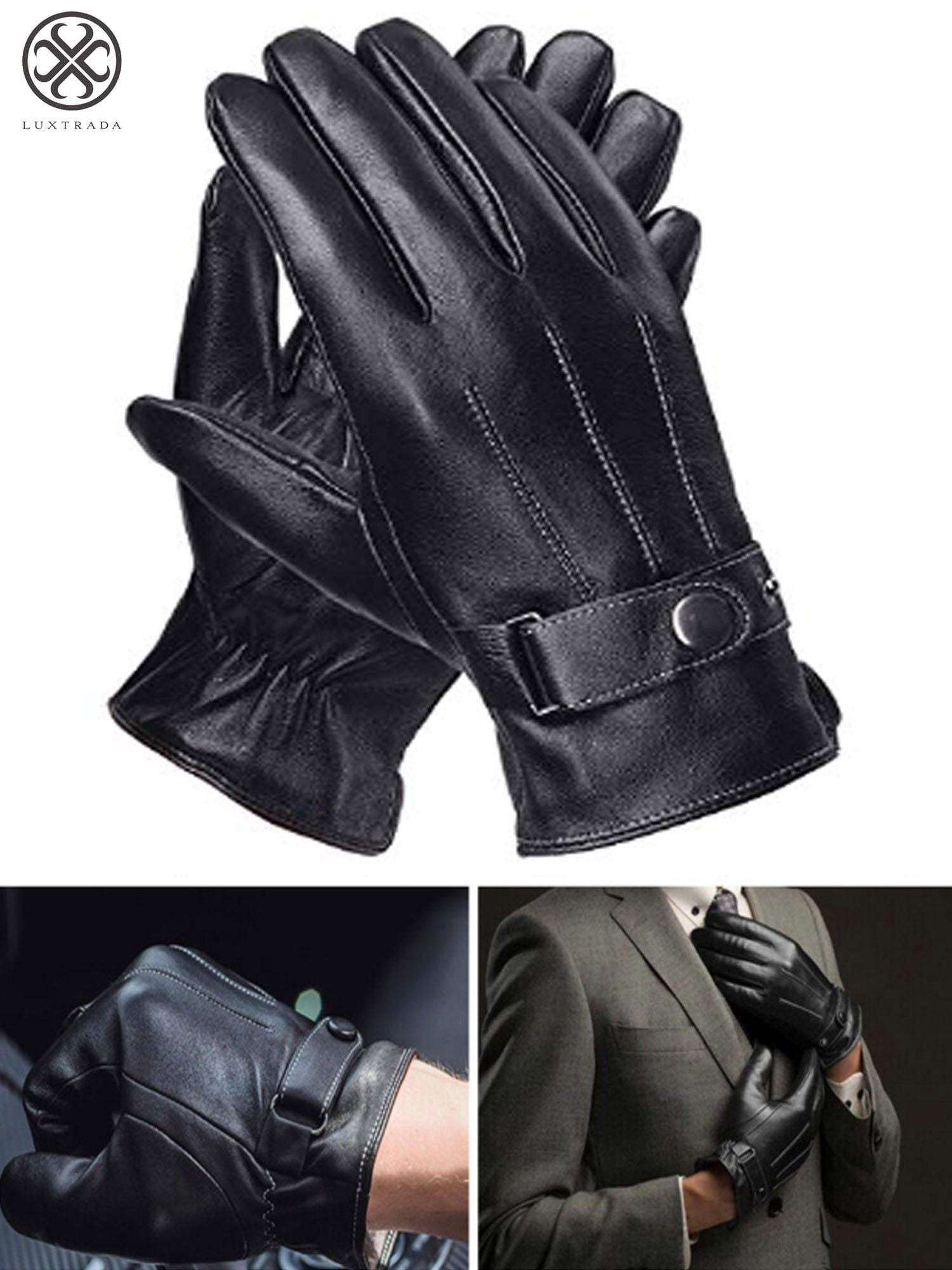 Luxtrada Leather Gloves for Mens Full-Hand Touchscreen Cold Weather ...