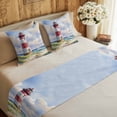 Bed Runner for Queen Size Bed, Beach Lighthouse 3 Pcs Bedding Runner ...