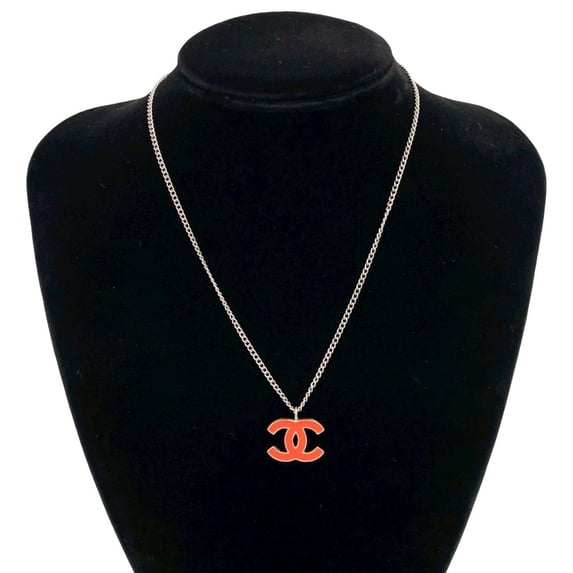 Pre-Owned CHANEL Vintage Coco Mark Plated Chain Necklace Pendant in ...