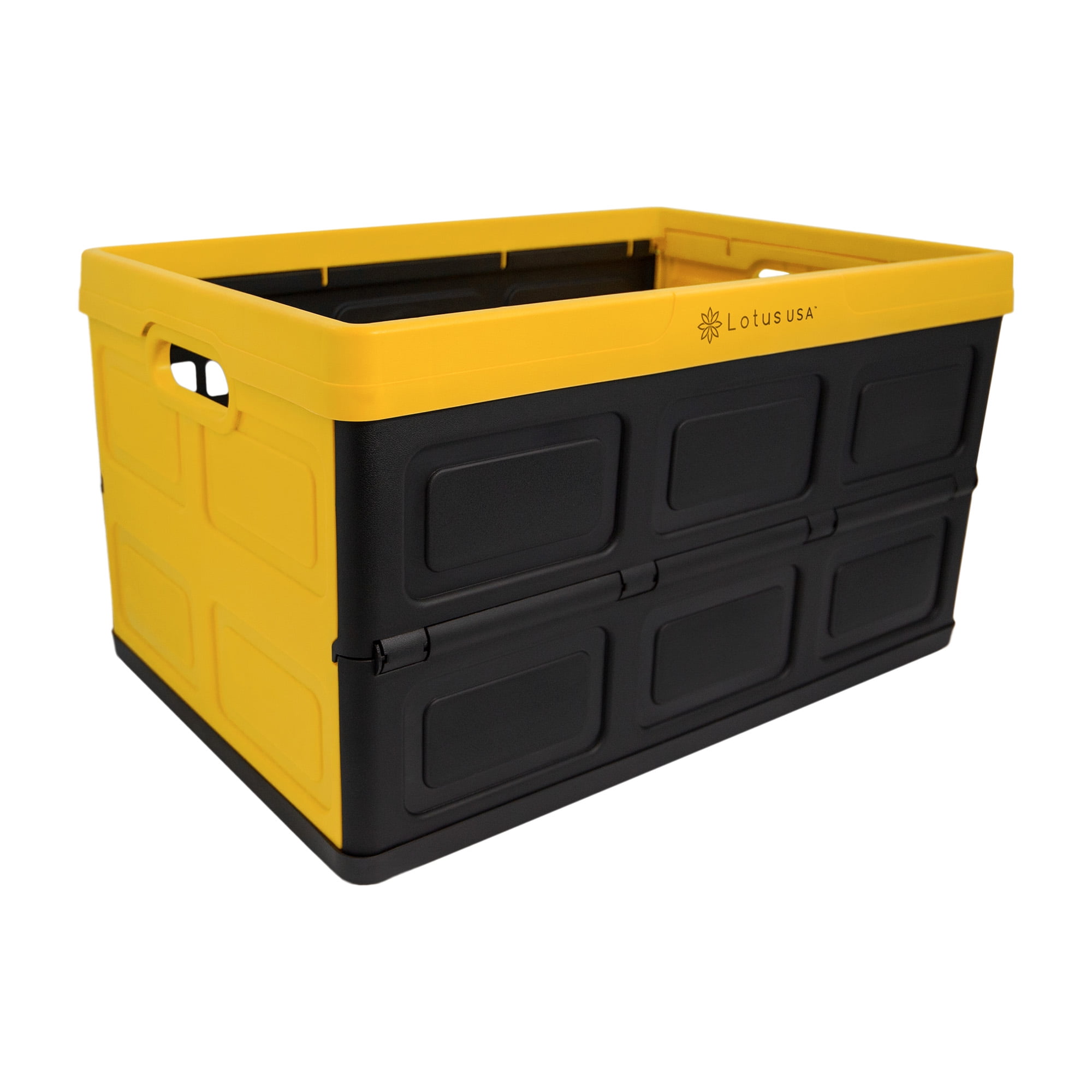 Lotus Foldable Stackable 48 Quart Hardside Storage Crate- Yellow ...