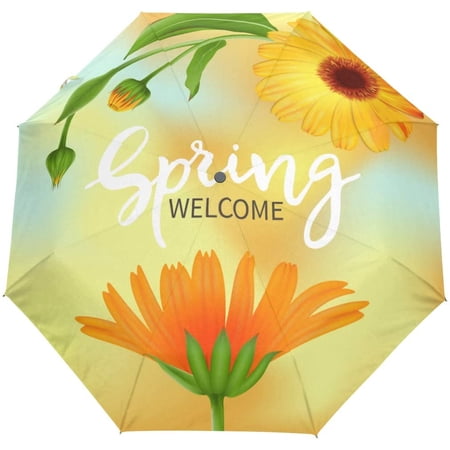 Spring Floral Flowers Daisy Auto Open Umbrella Sun Rain Umbrella Anti ...