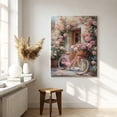 Vintage Impressionist Pink Bicycle and Roses Canvas Wall Art - Romantic ...