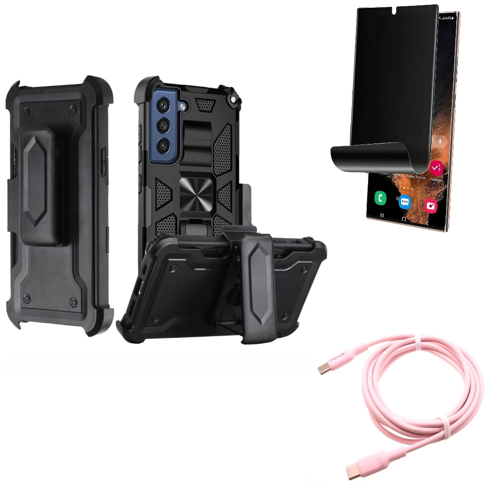 Pink 10ft Long Cable & Case Belt Clip & Privacy Screen Protector for ...
