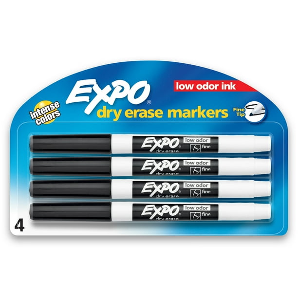 EXPO Low Odor Dry Erase Markers, Fine Tip, Black, 4 Count - Walmart.com