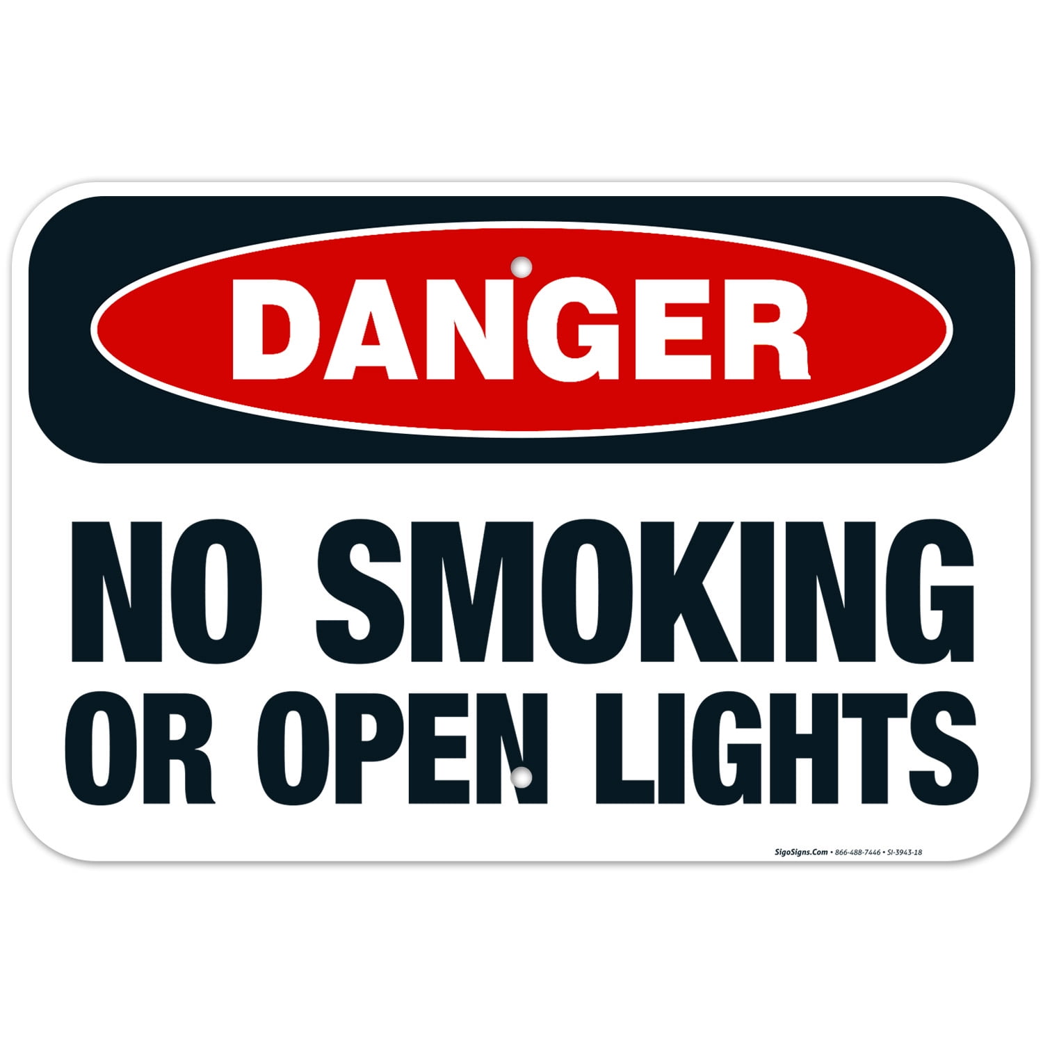 Danger No Smoking Or Open Lights Sign, OSHA Danger Sign, 12x18 Aluminum ...