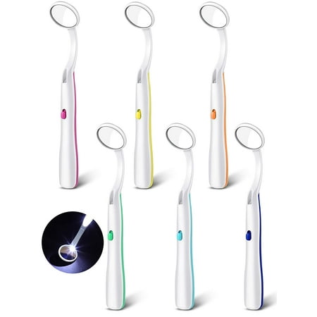 6 Pieces Dental Mirrors with Light Teeth Inspection LED Mirror Anti-Fog ...