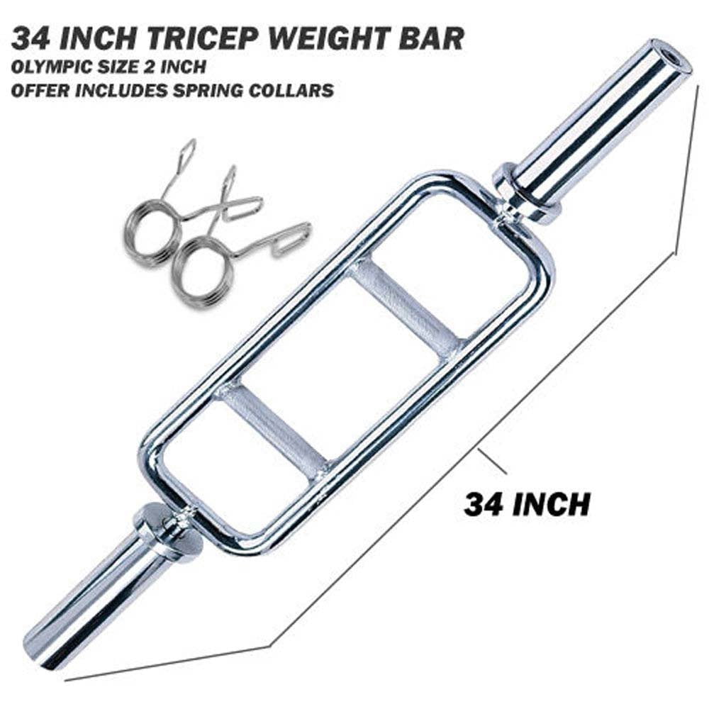 Fitness Maniac 34 inch Barbell Solid Olympic Chrome Tricep Hammer Curl ...
