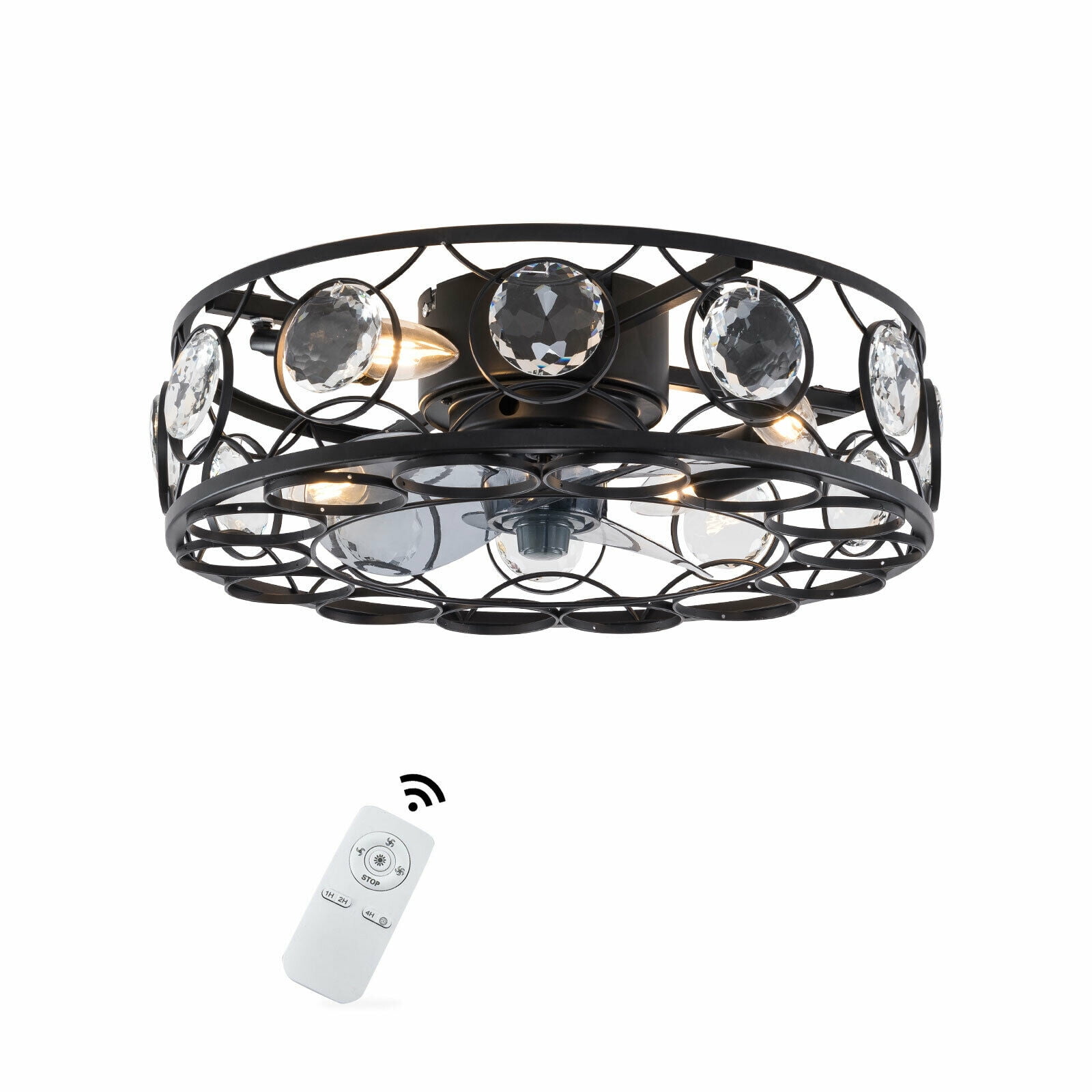 Fichiouy 18" Semi Flush Ceiling Fan w/ Light kit Remote Cage Enclosed ...