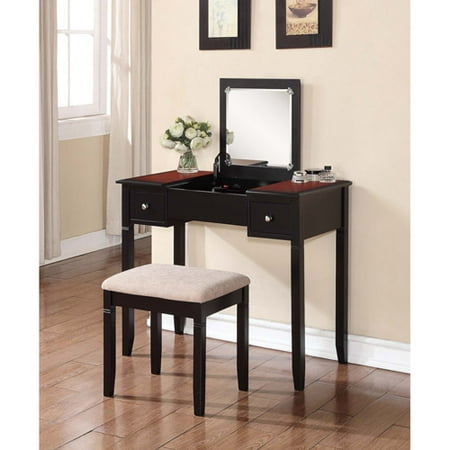 Linon Camden Vanity Set with Mirror and Stool, Black Cherry - Walmart ...