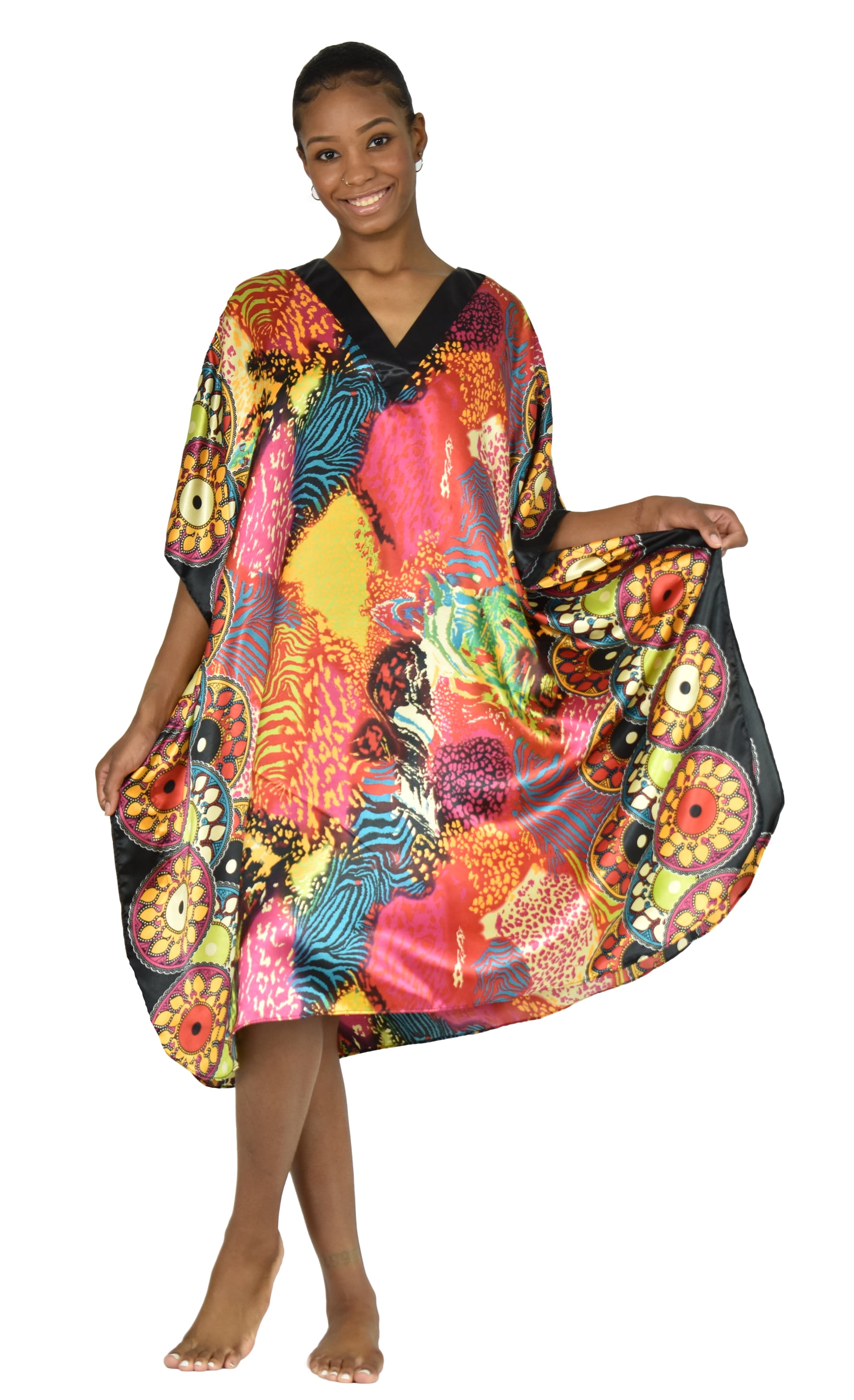 Up2date Fashion's Women's Satin Short Caftan / Kaftan, Midnigt Safari ...