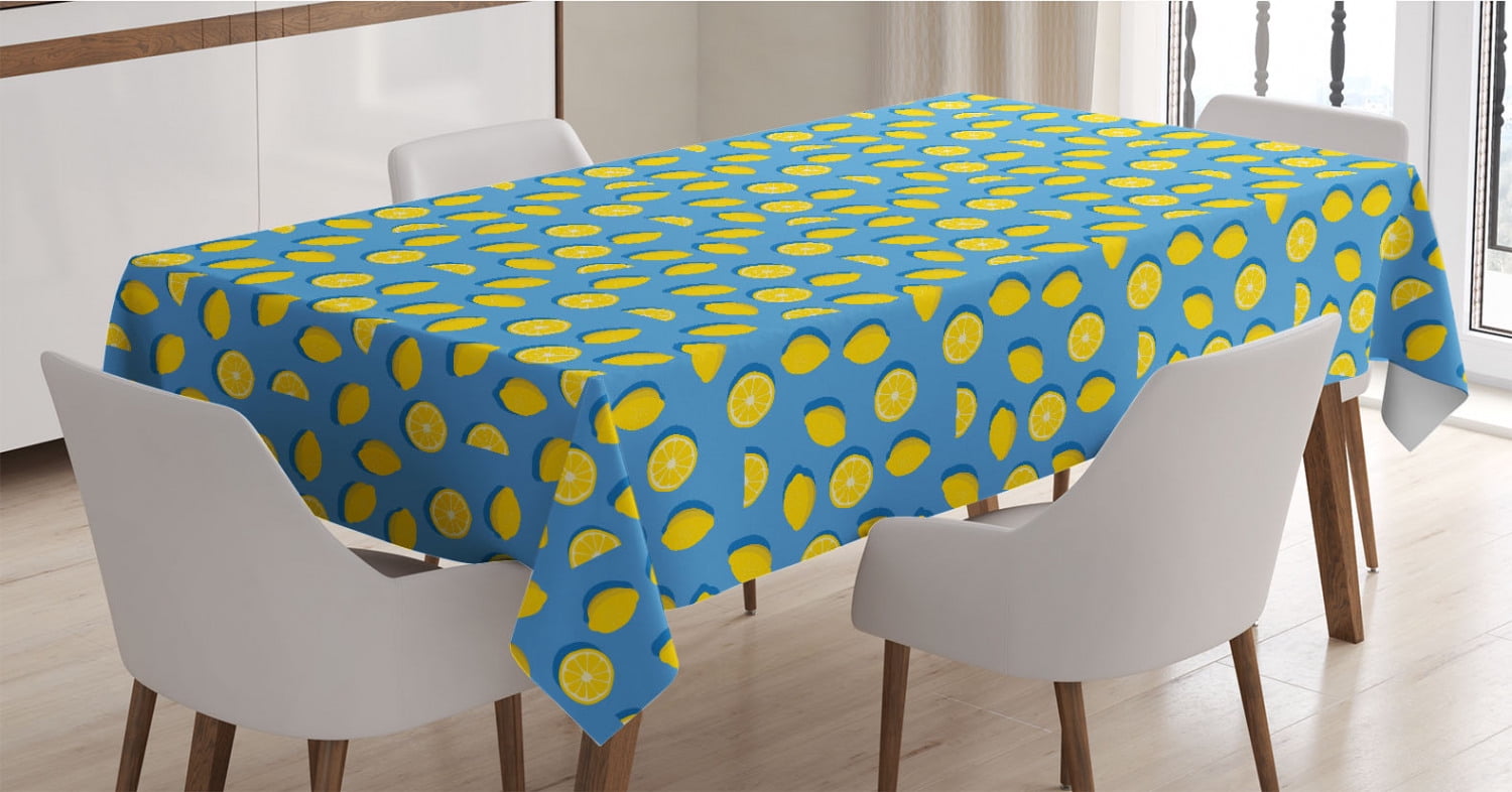 Lemon Tablecloth, Summer Theme Energetic Colors Sliced and Whole Lemons ...