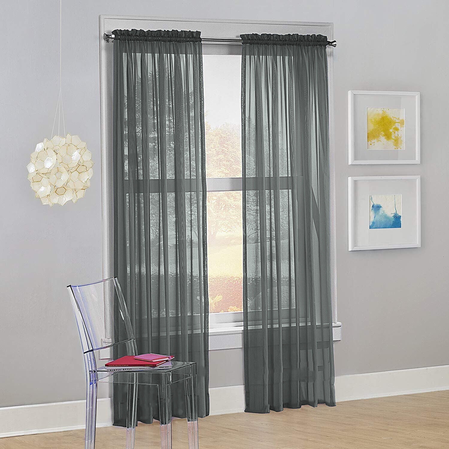 Set of 2 Sheer Voile Transparent Window Treatment Curtain Panel Drapes ...