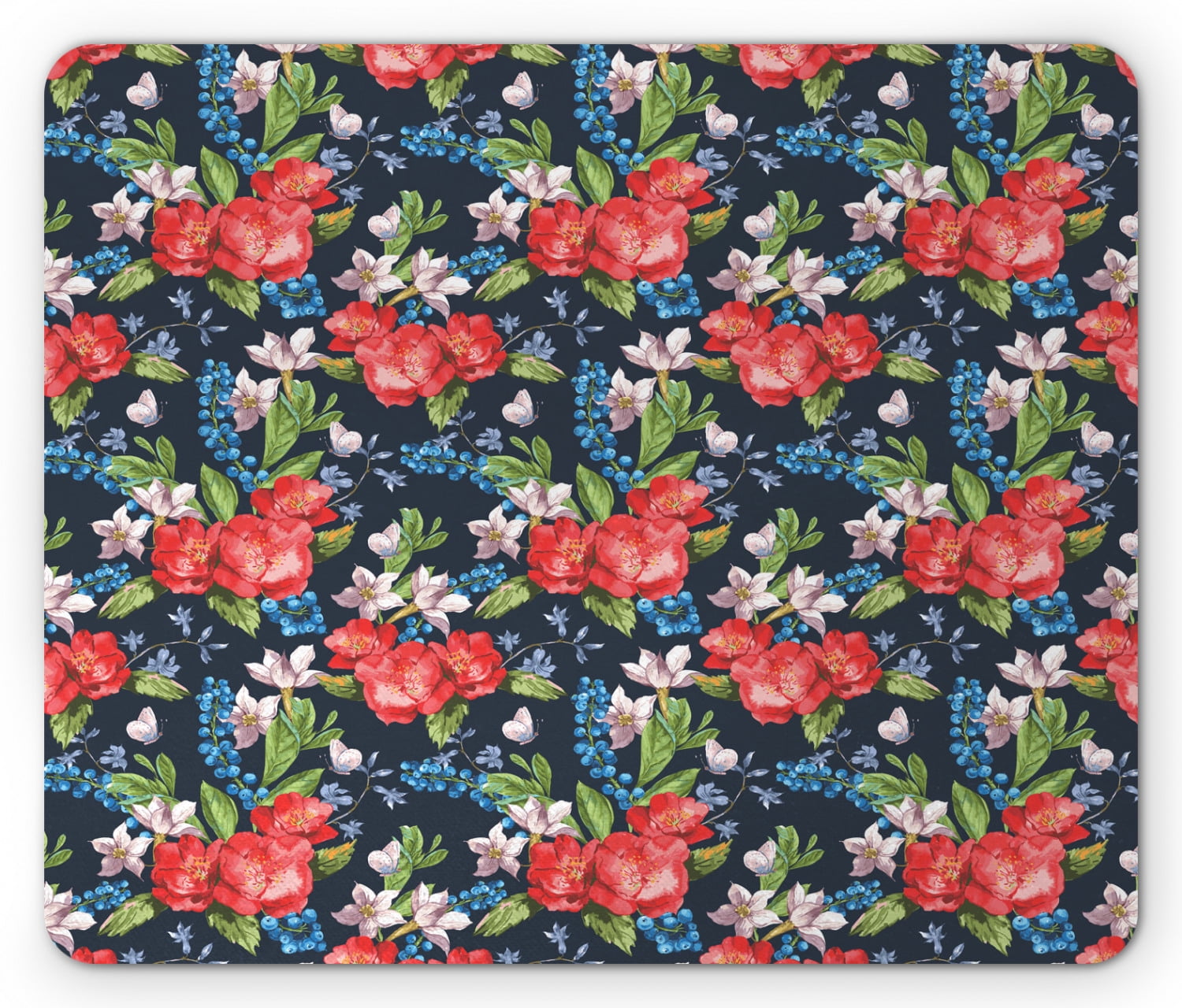 Floral Mouse Pad, Watercolor Bouquet of Flowers with Blueberries Green ...