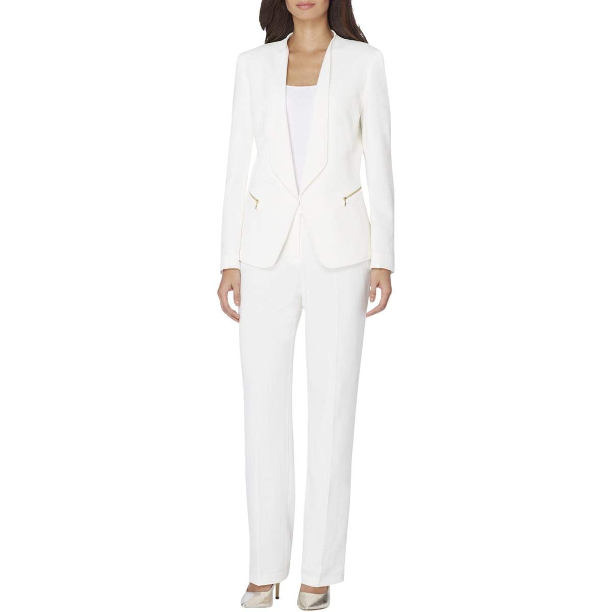 Womens Pant Suit Ivory Zip Pocket Crepe 18