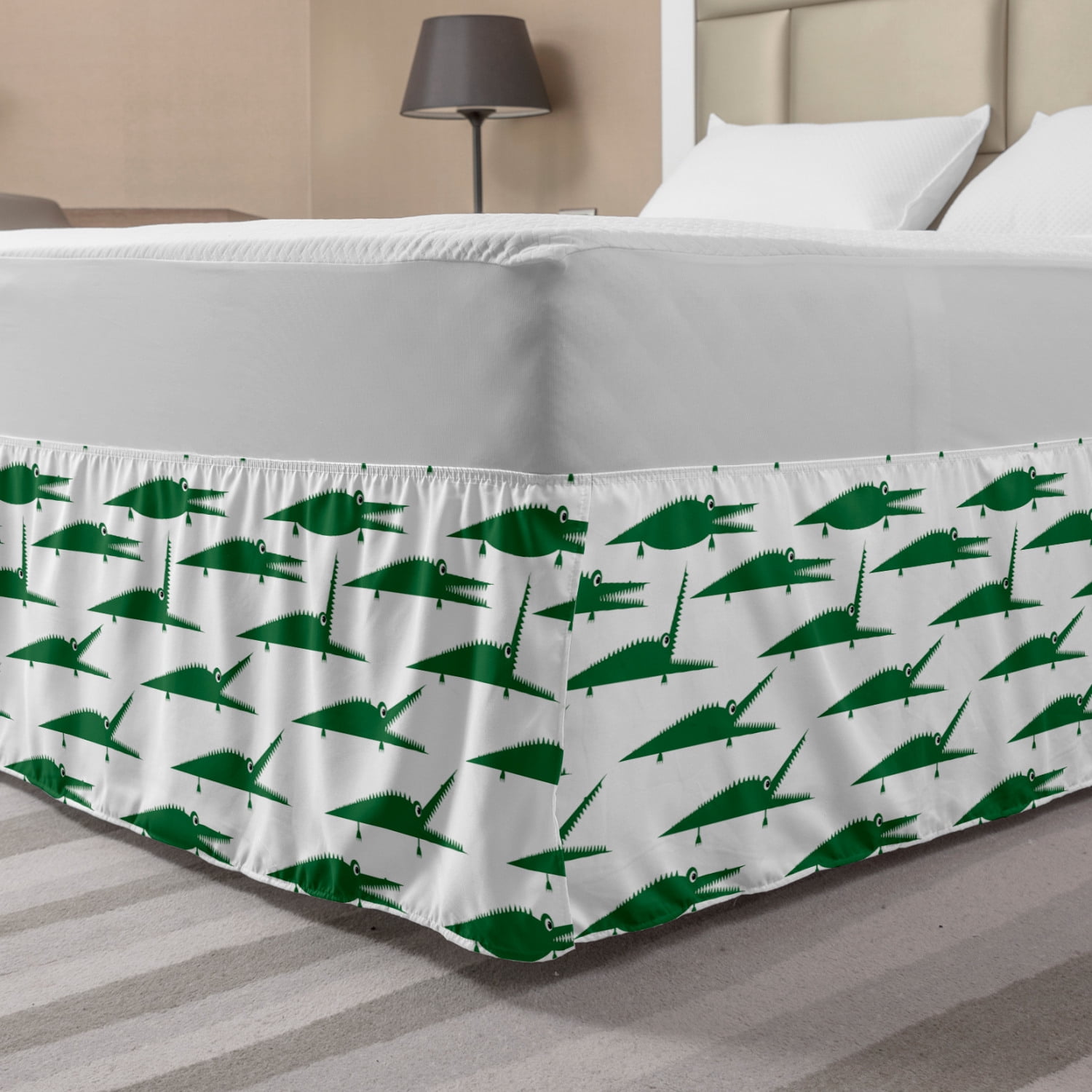 Crocodile Bed Skirt, Funny Green Alligator Animals in Cartoon Style Zoo ...
