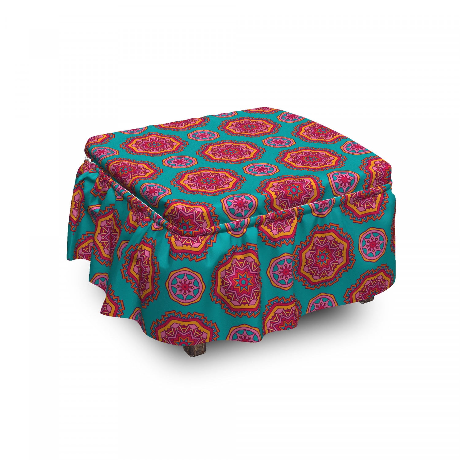 Ethnic Ottoman Cover, Oriental Mandala Like Motifs, 2 Piece Slipcover ...