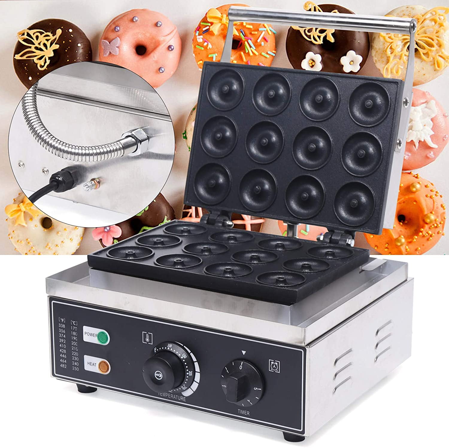 DENEST 12 Grooves Electric Commercial Donut Maker Nonstick Stainless ...