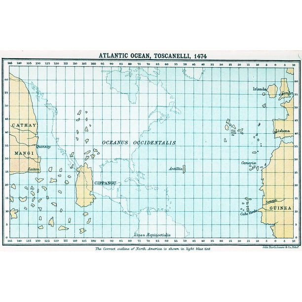 24x36 gallery poster, Toscanelli's 1474 map of Atlantic Ocean ...