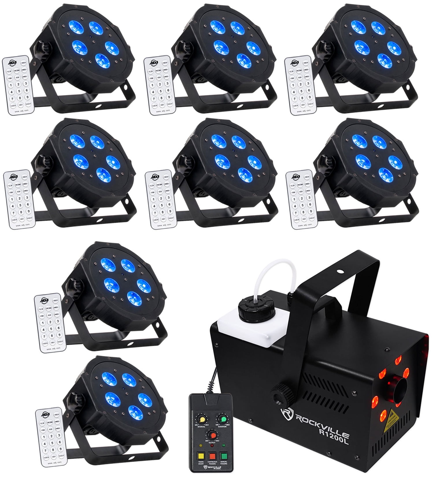 (8) American DJ ADJ MEGA HEX PAR Can RGBWA+UV Slim LED Wash Lights+LED ...