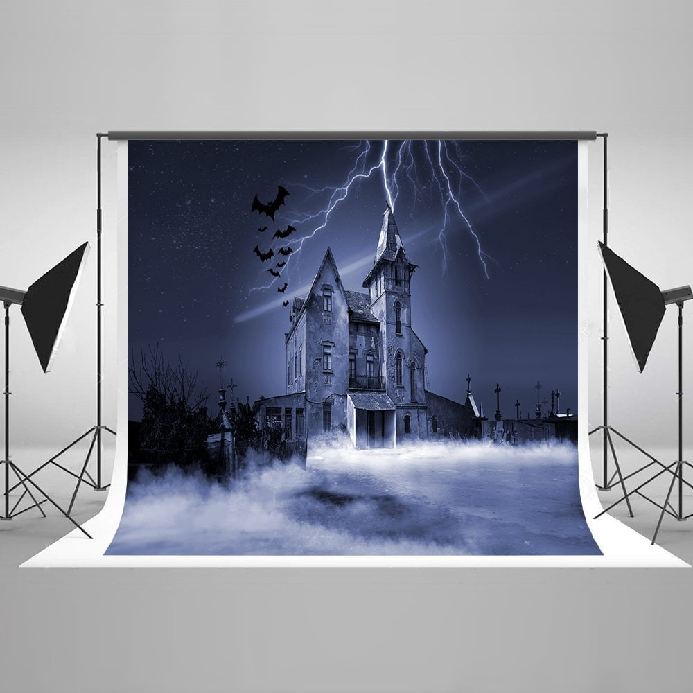 Polyester Fabric 7x5ft Retro Castle Backdrops Lightning Night Castle ...
