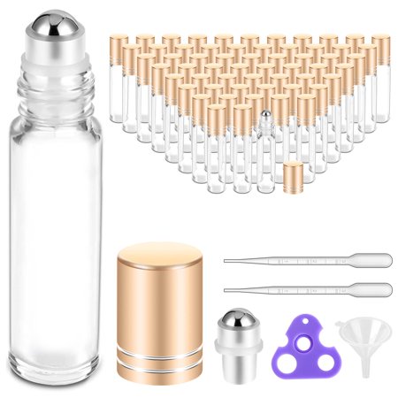 Essential Oil Roller Bottles 10 ml (Clear Glass, 60 Pack, 10 Extra Roller Balls,72 Labels, 4 ...