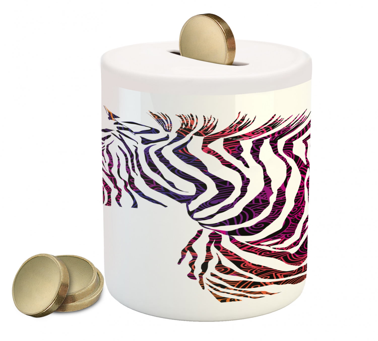 Animal Piggy Bank, Ornamental Zebra Profile Silhouette Striped Safari ...