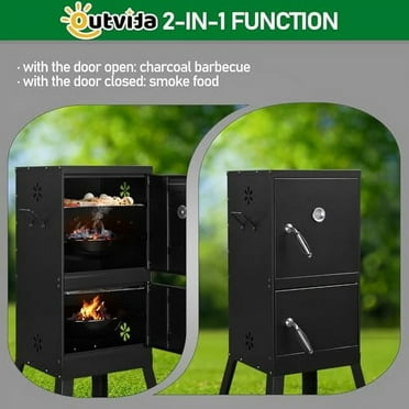 Kingchii Vertical Charcoal Smoker BBQ Grill with Built-in Thermometer ...