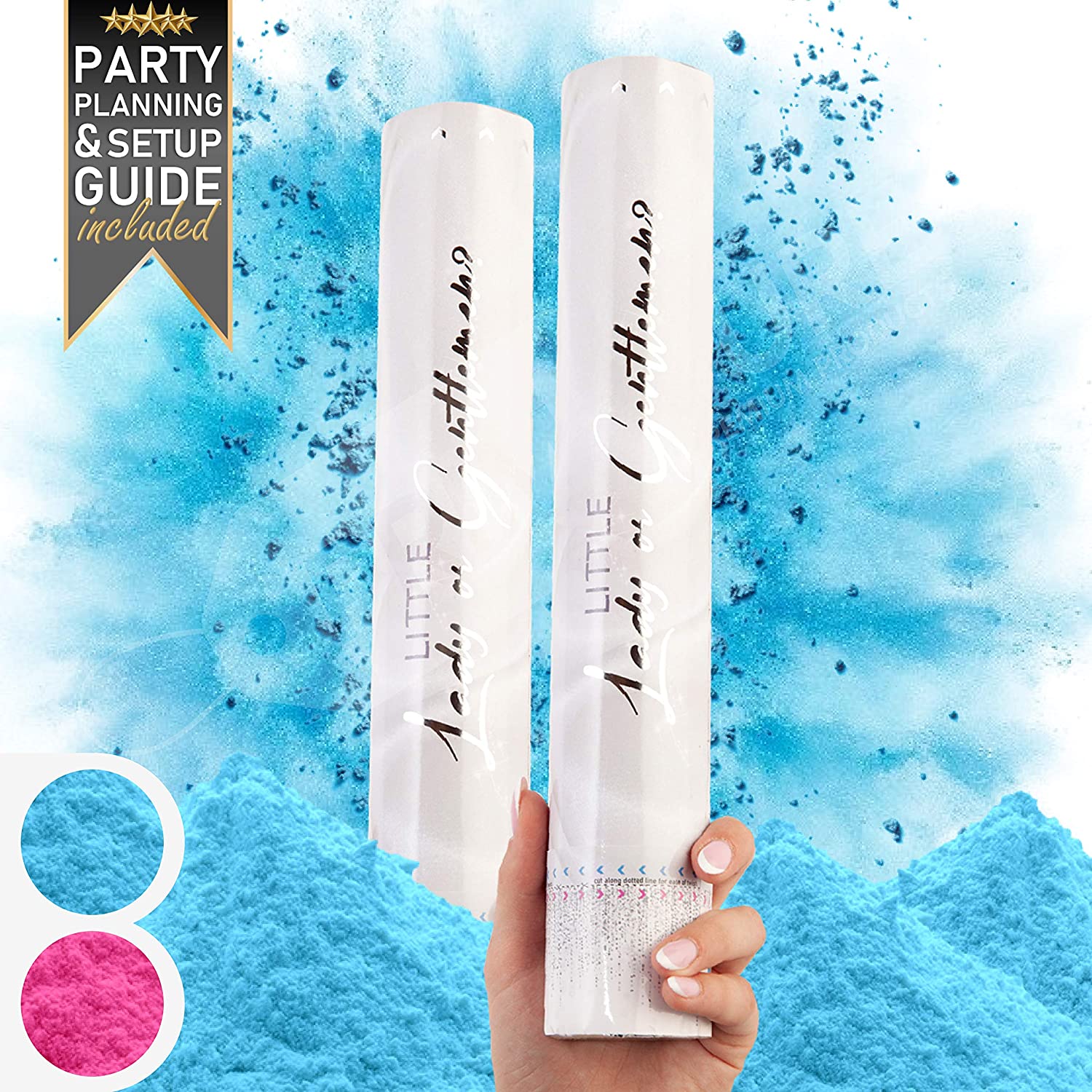 Premium Gender Reveal Confetti Cannon Set Of 2 Biodegradable Powder