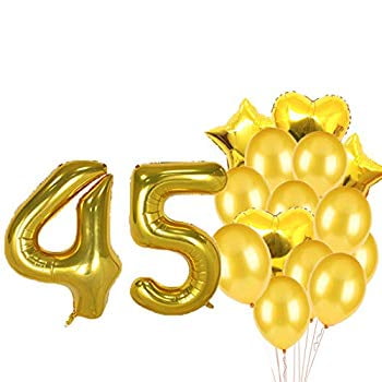 Sweet 45th Birthday Decorations Party Supplies,Gold Number 45 Balloons ...
