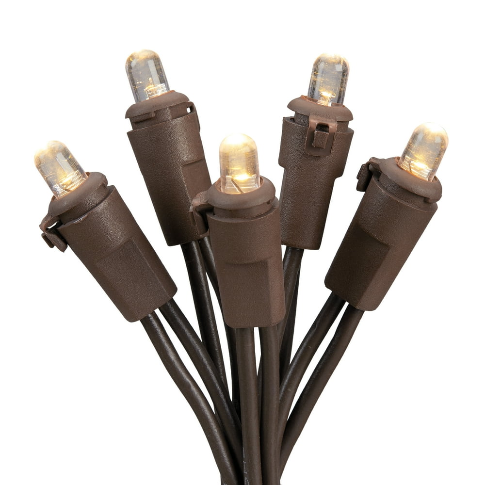 Mainstays 100-Count Warm White LED Clear Dome Mini Lights, Brown Wire ...
