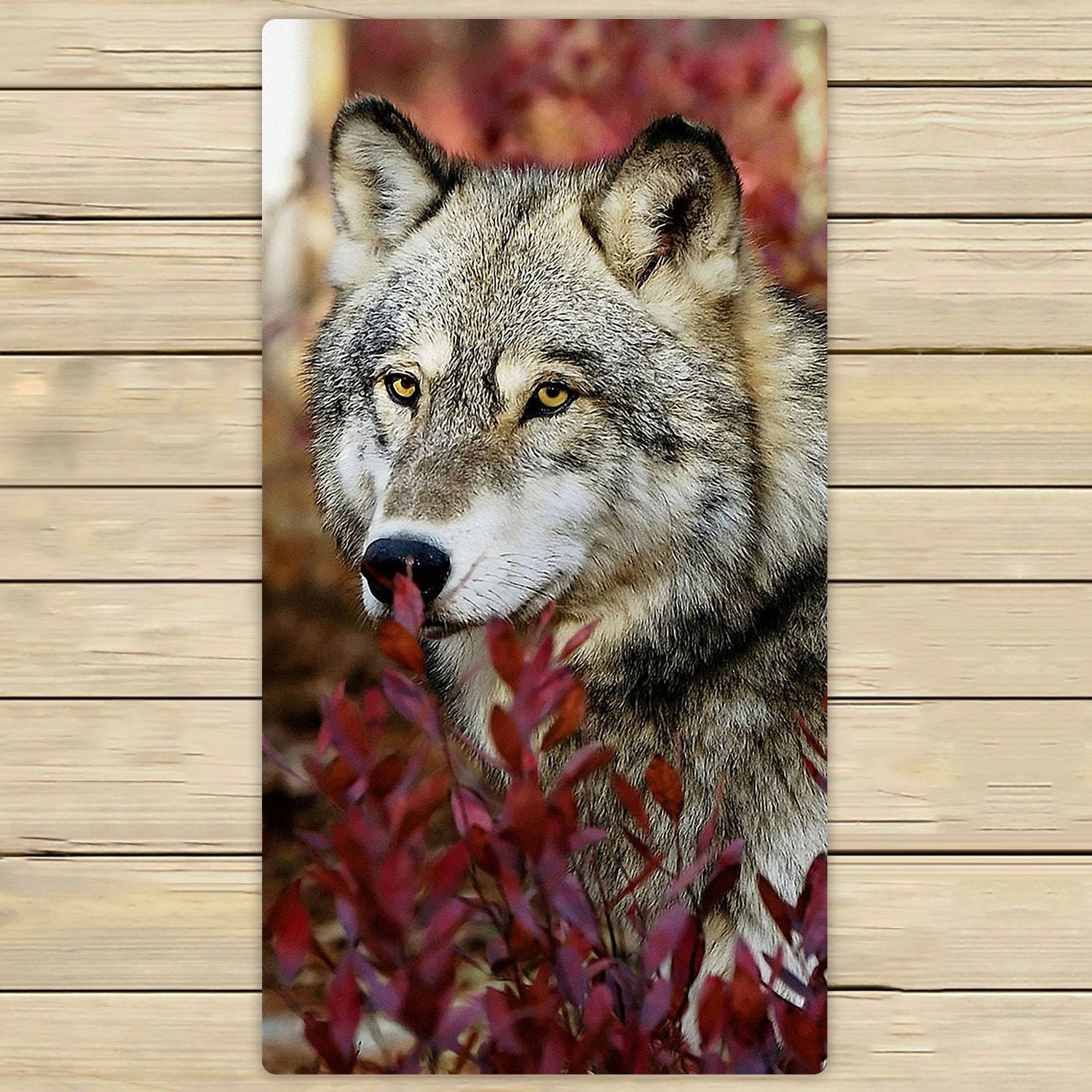 PHFZK Animal Towel, Grey Wolf in Beautiful Red Foliage Hand Towel Bath ...