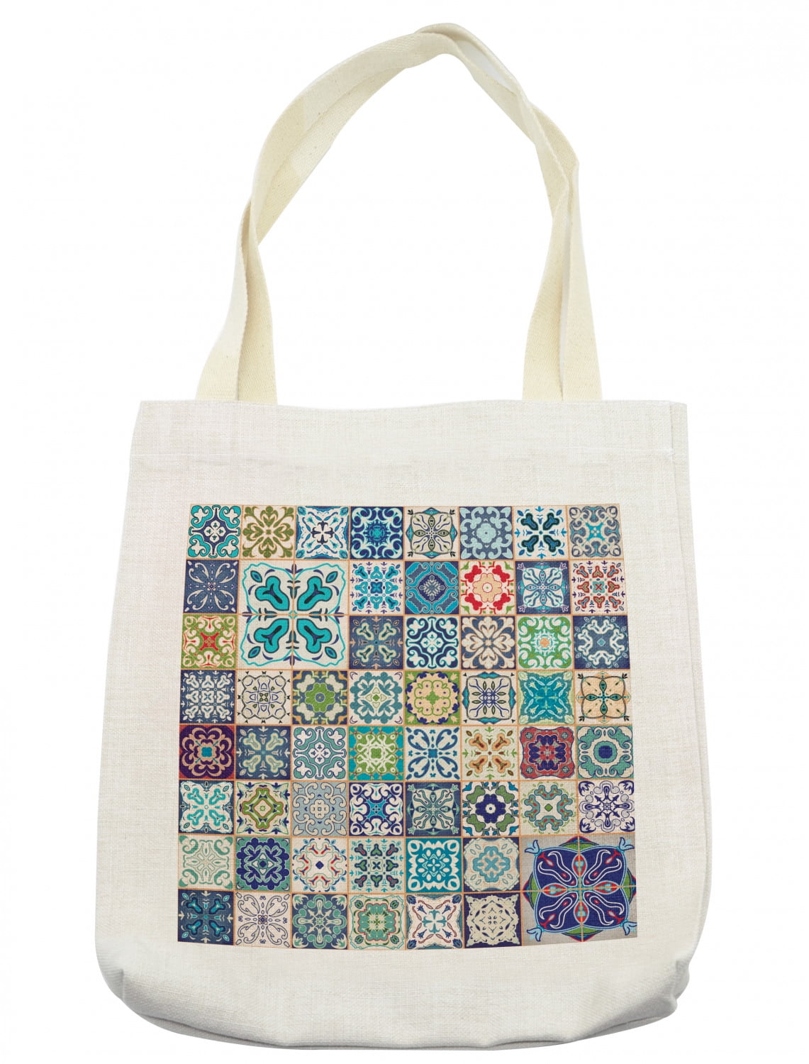 Moroccan Tote Bag, Floral Patchwork Design Mediterranean Symbolic ...