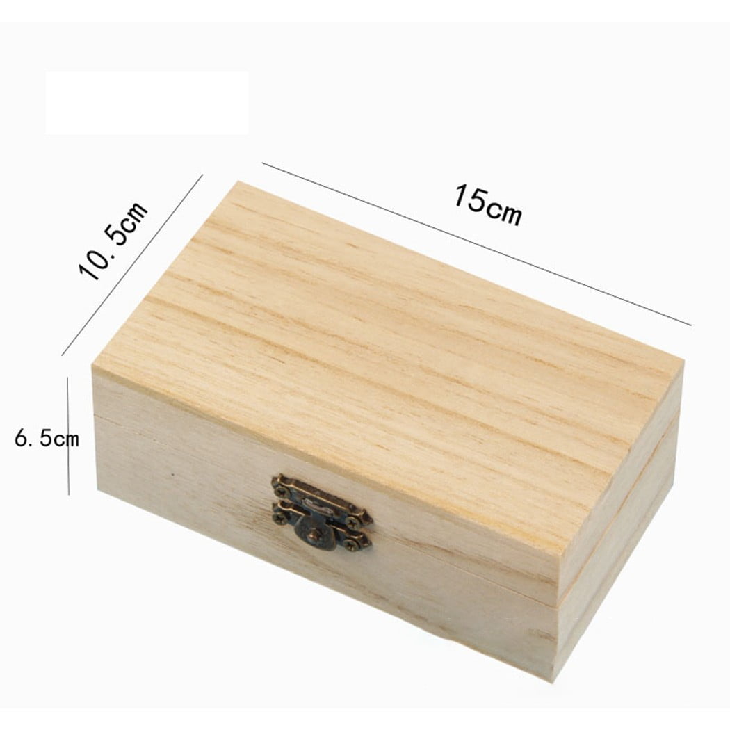FANJIE Plain Wood Wooden Square Hinged Storage Boxes Craft Gift Box M ...