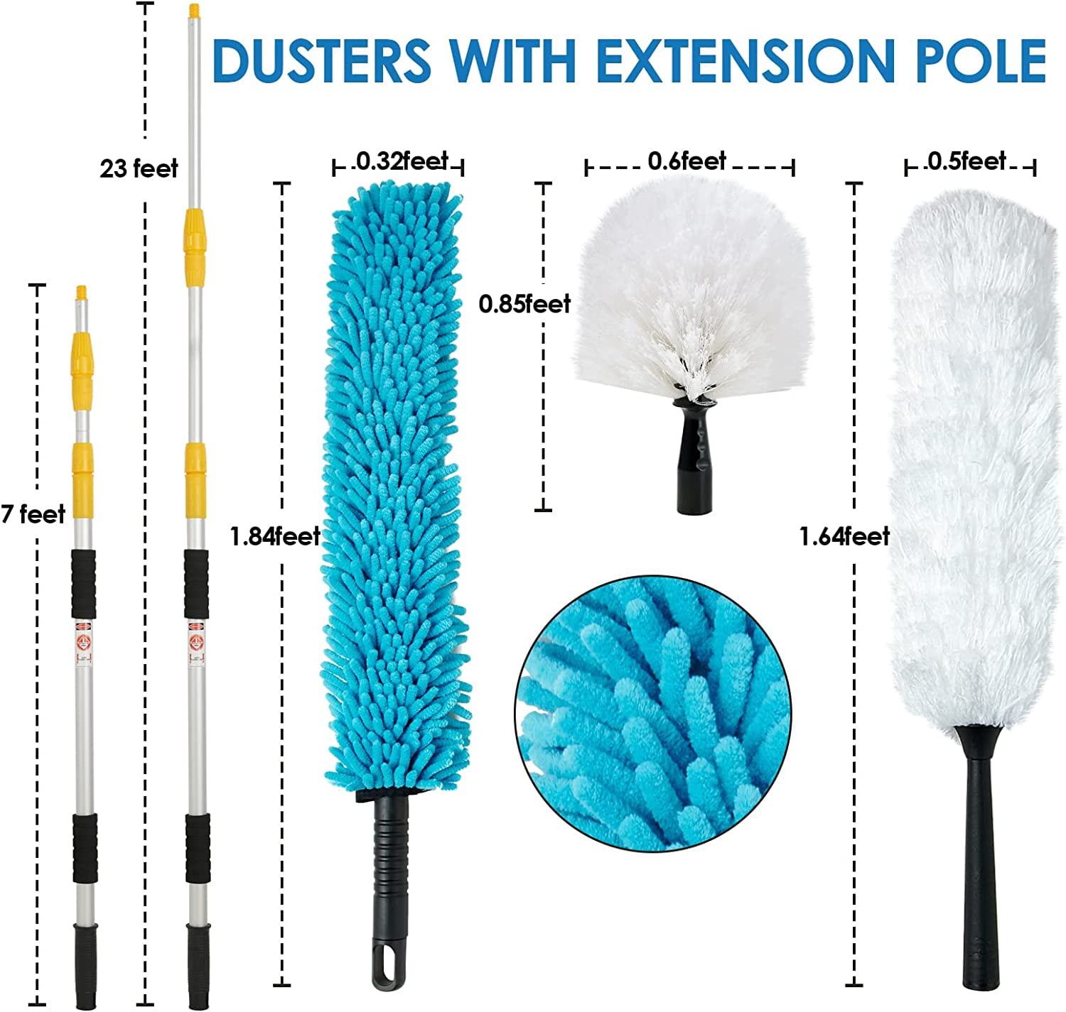 Buy Duster Kit for Cleaning 30 Foot High Reach with 7-23 Foot Extension ...