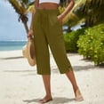 ANINEO Women Casual Slub Cropped Pants Summer Beach Fashion Solid Color ...