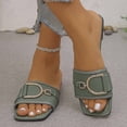Army Green Ladies Flat Slippers Square Toe Decorative Design ...