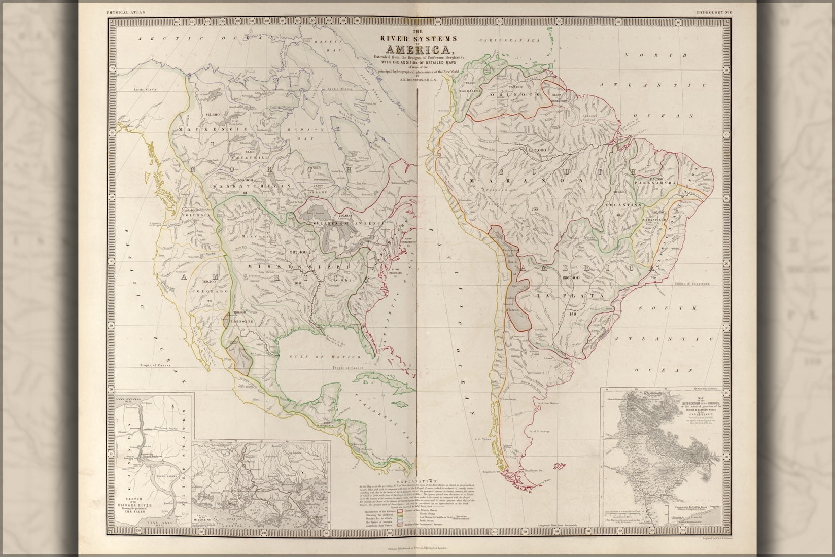 24"x36" Gallery Poster, map of River Systems of America 1848 - Walmart.com