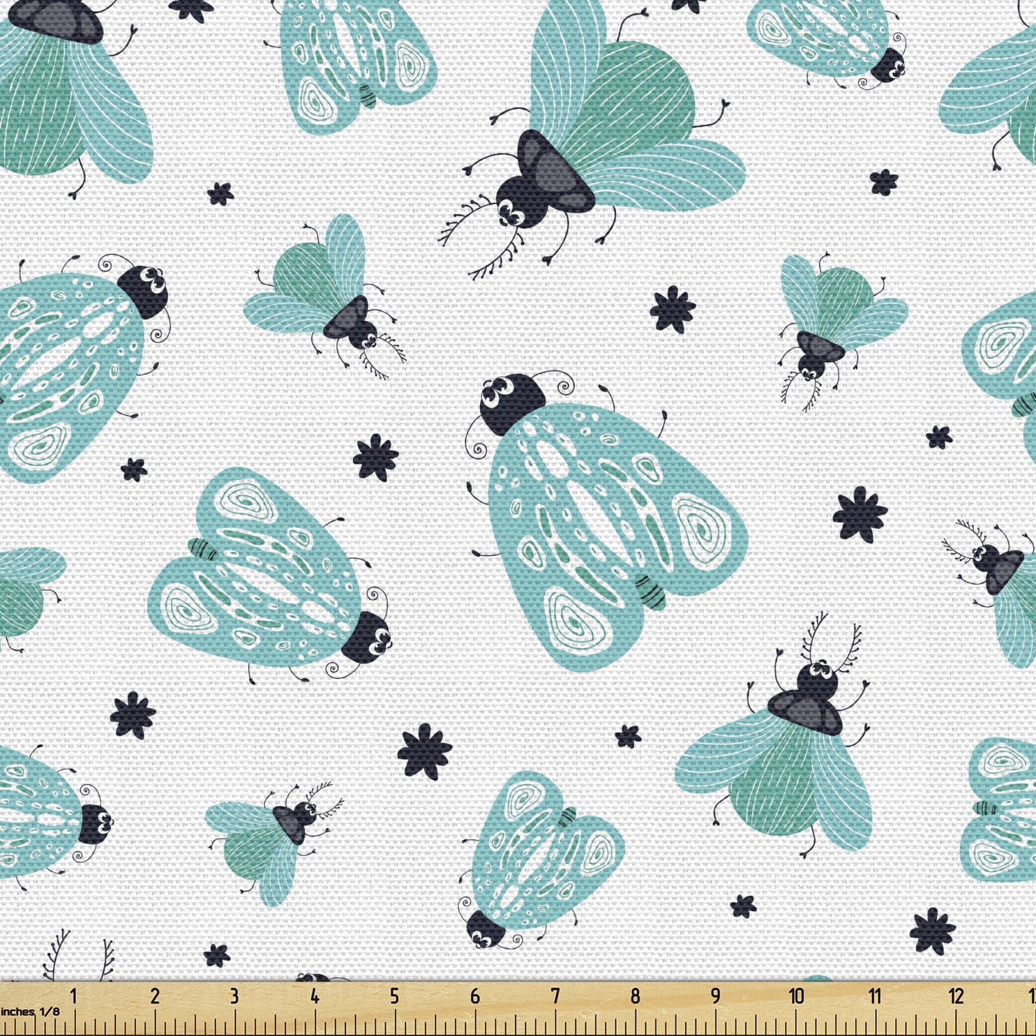 Insects Fabric by the Yard, Cartoonish Design Pattern with Flowers ...